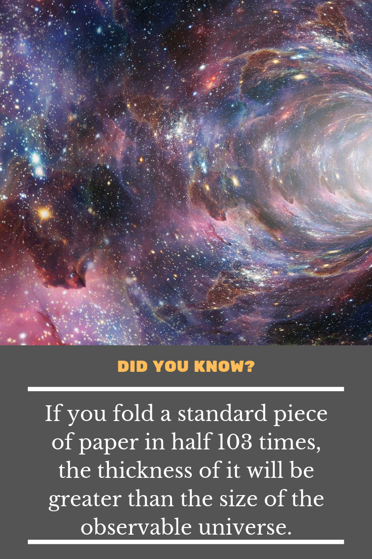 If you fold a paper in half 103 times it'll get as thick as the ...