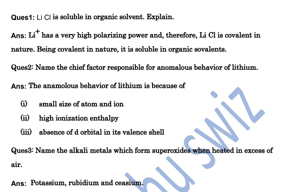 S block elements important question pdf || class 11 || S block