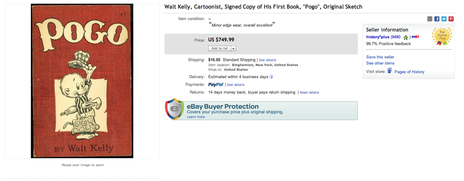 Attempted Bloggery: Signed with a Drawing of Pogo by Walt Kelly