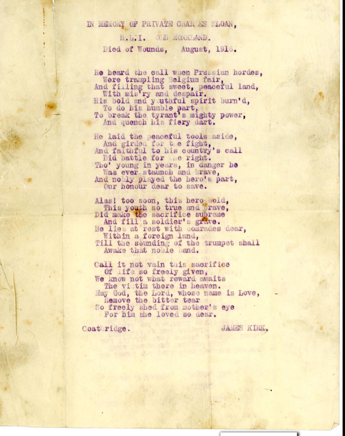 Forgotten Poets of the First World War: A poem written by James Kirk ...