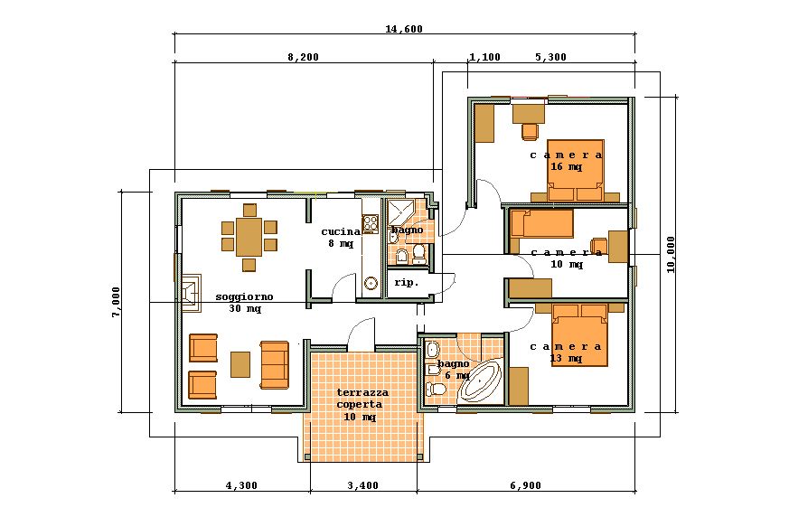 Progetti di case in legno: CASA 110 MQ + PORTICO 10 MQ