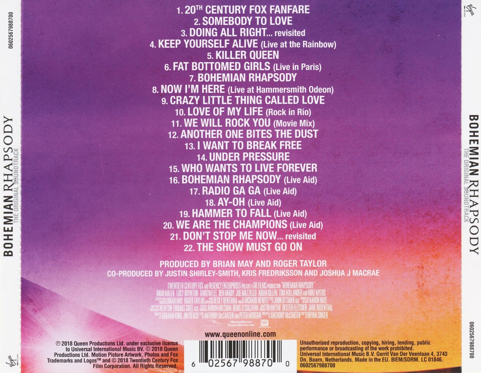 2018 Bohemian Rhapsody. The Original Soundtrack - Queen - Rockronología