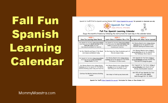 Mommy Maestra: Free Download: Fall Fun Spanish Learning Calendar