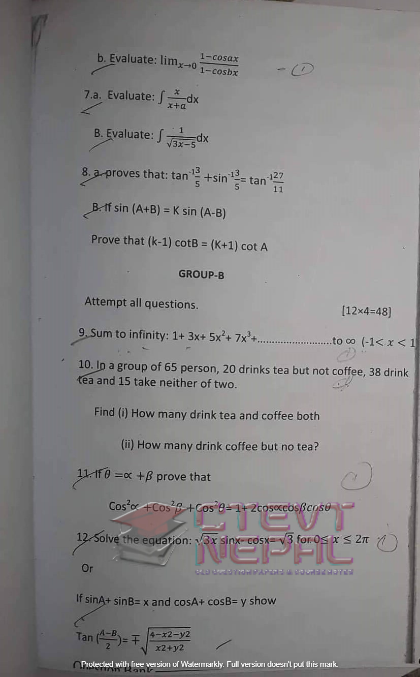 AG Mathematics - 1st Year Question Papers CTEVT | Diploma in ...