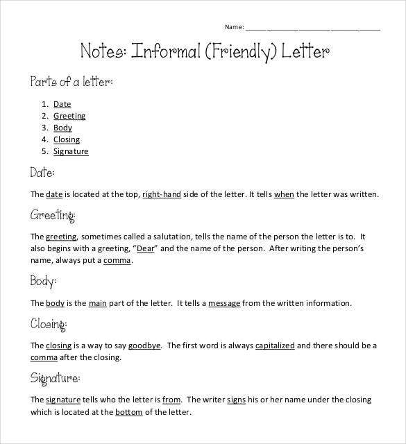 Informal Friendly Letter Format - Formal Letter