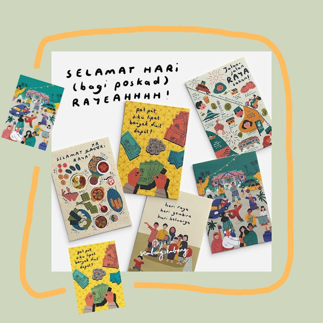 5 different designs of postcard and sampul raya RM3 each for postcards