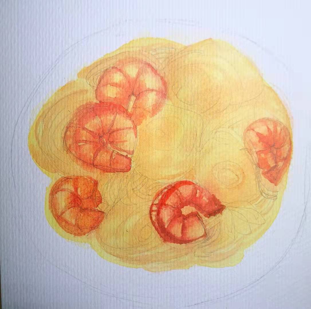 How to draw prawn fried noodles in watercolor step by step tutorial