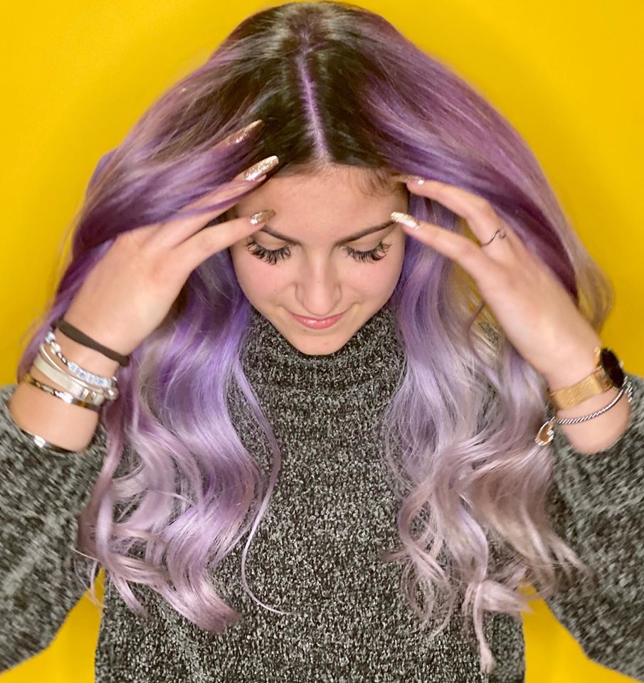 Radient purple hair coloring | Under cut hair style | One side shaving ...