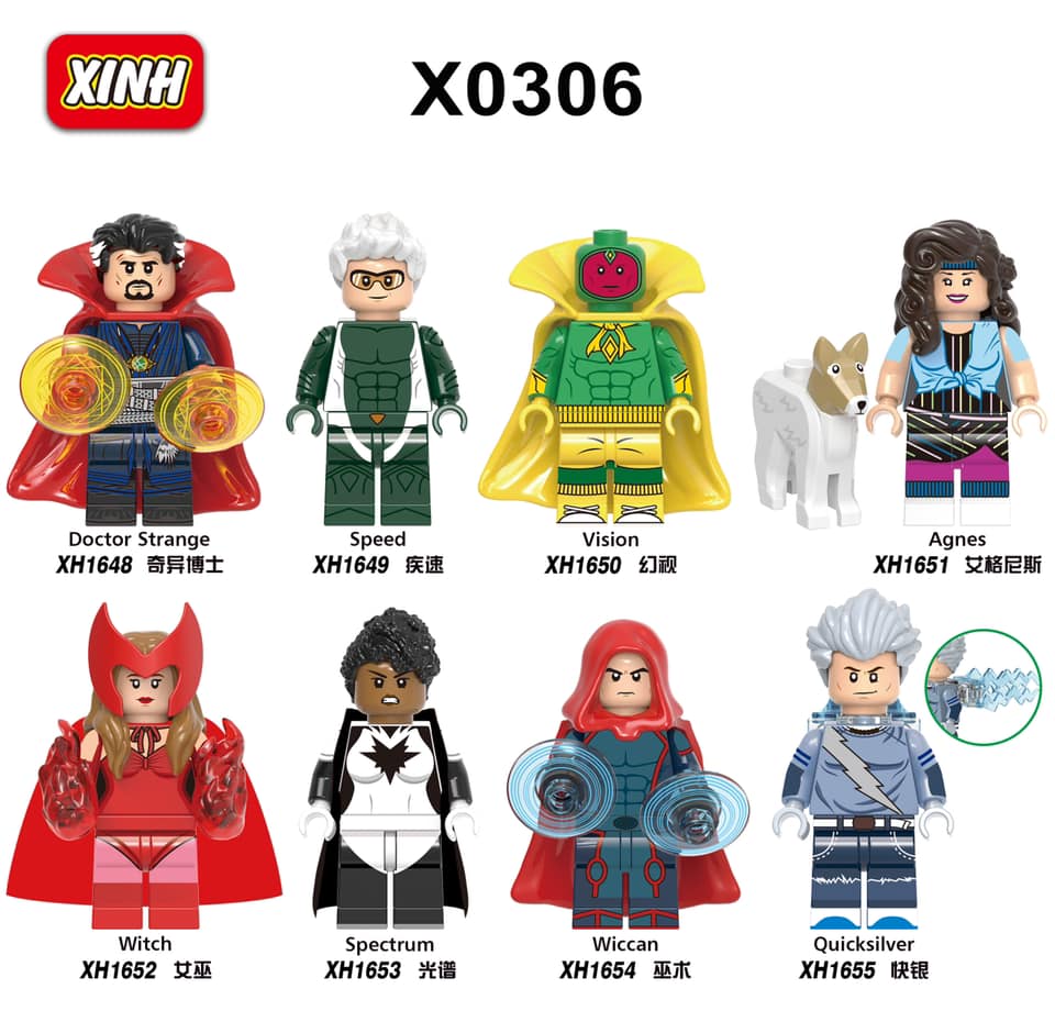 This set of knockoff Lego minifigures for WandaVision includes Mephisto ...