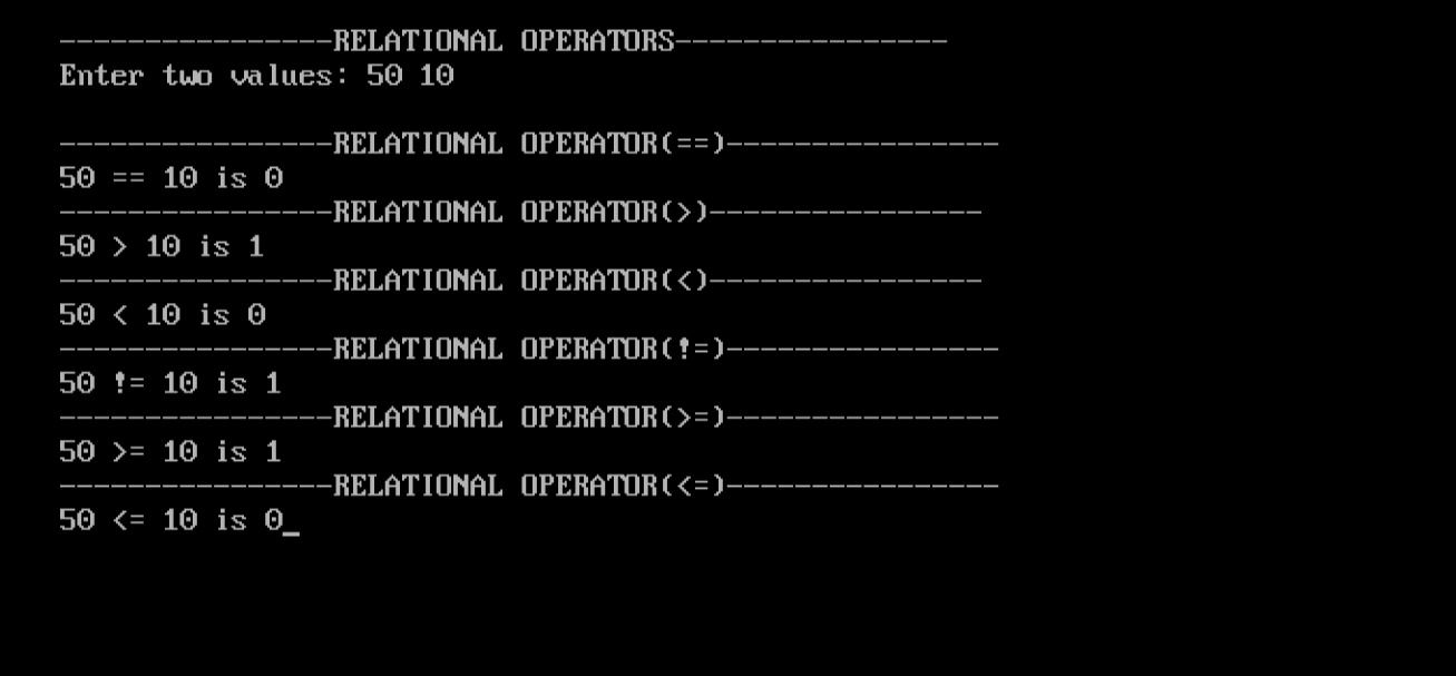 Monitech Relational Operators In C