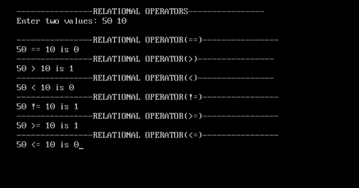 Monitech Relational Operators In C