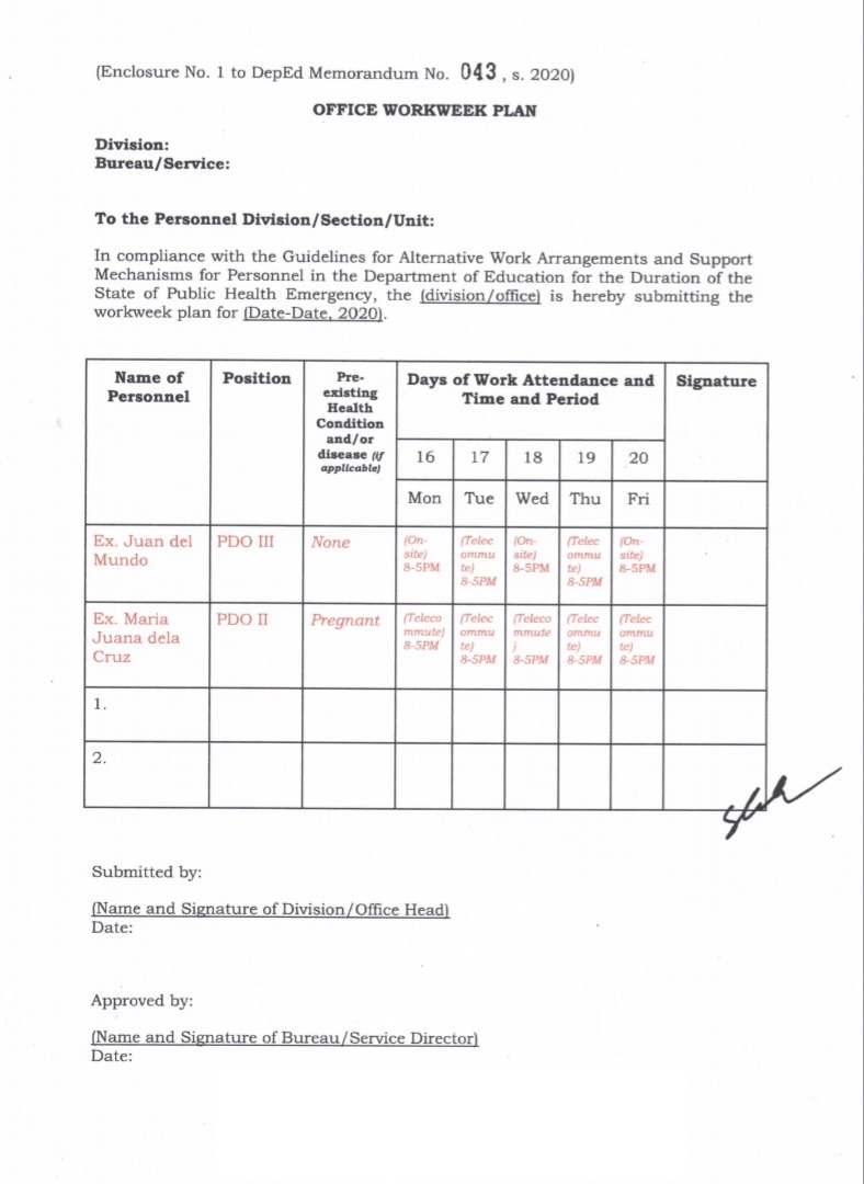 Submission of Office Workweek Plan and Individual Workweek ...