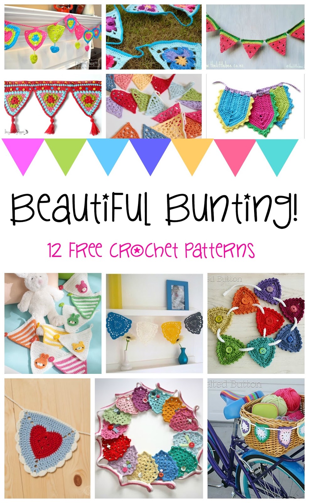 Fiber Flux: Beautiful Bunting! 12 Happy (+ Free) Crochet Patterns...