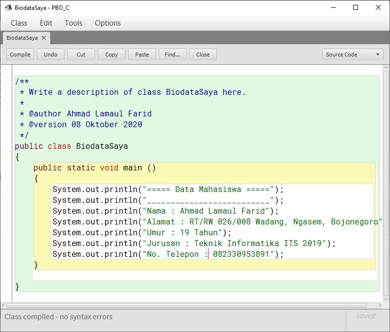 PBO TUGAS 02 - Program Membuat Biodata Sederhana Mahasiswa dengan ...