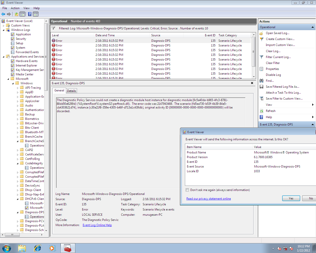 Troubleshooting Windows Errors And Solutions Event 135 Diagnosis Dps Windows 7