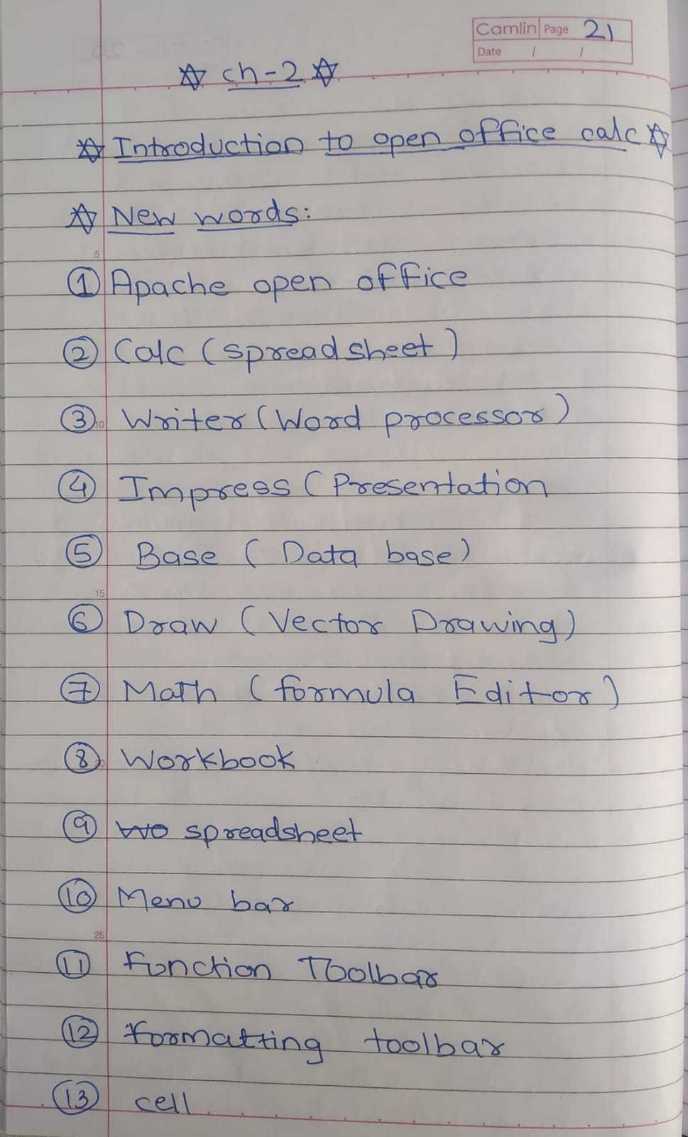 Ch 2 Introduction to Apache OpenOffice Calc. (Notebook work)