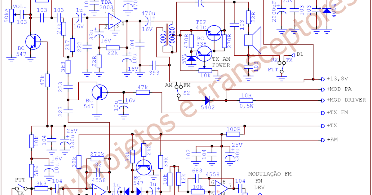 Projetos e Transceptores.: Pré microfone e amplificador modulador AM FM ...