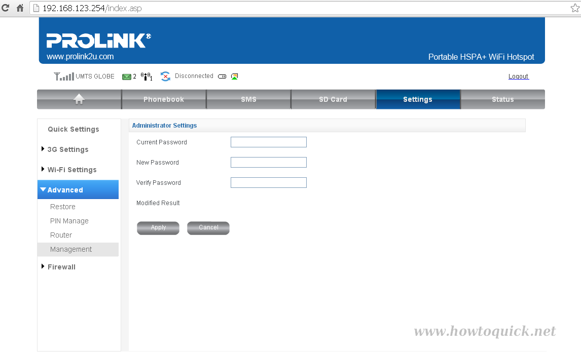 Change Prolink PRT7001H Web UI Configuration Page Password
