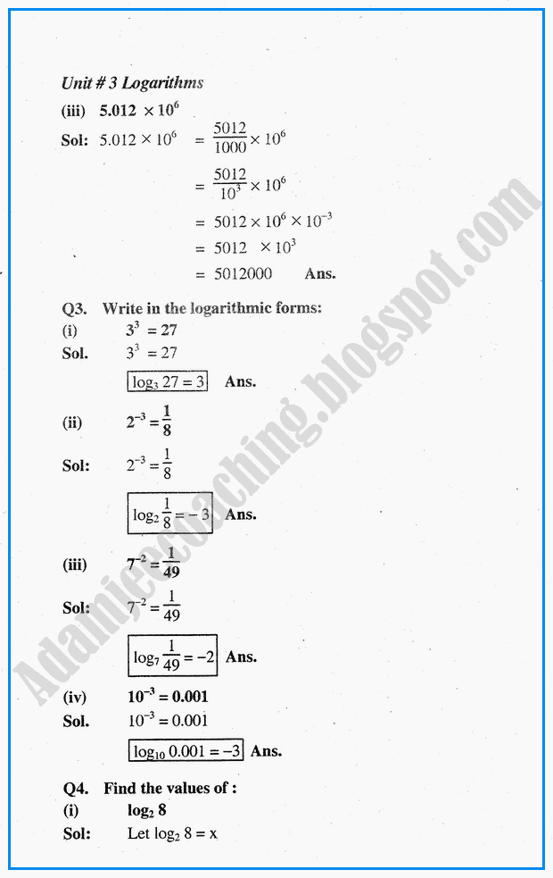 Adamjee Coaching: Logarithms - Question Answers - Mathematics Notes for ...