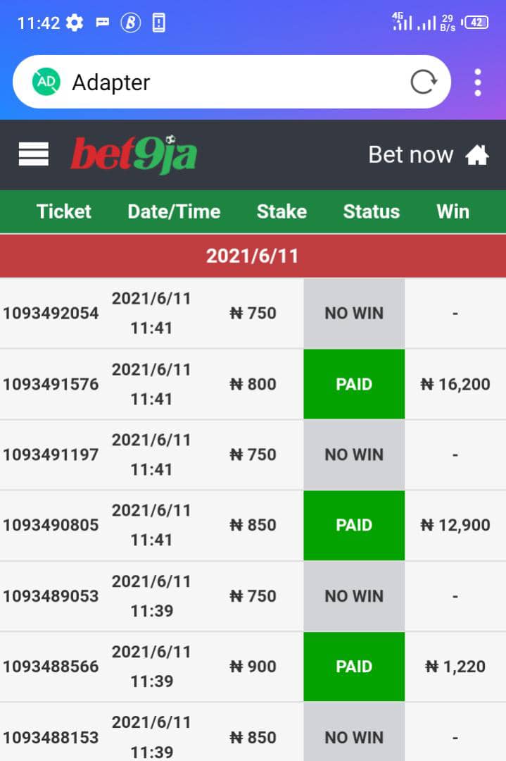 Bet9ja Virtual Winning Tickets 2021