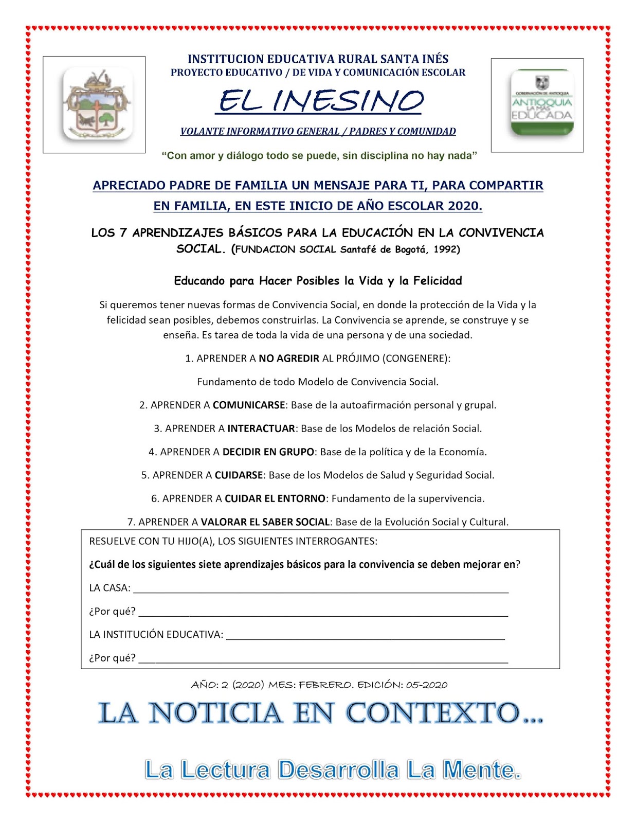 VOLANTE INFORMATIVO "EL INESINO" #S 4 Y 5 2020.