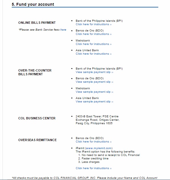 Opening an account in COL Financial