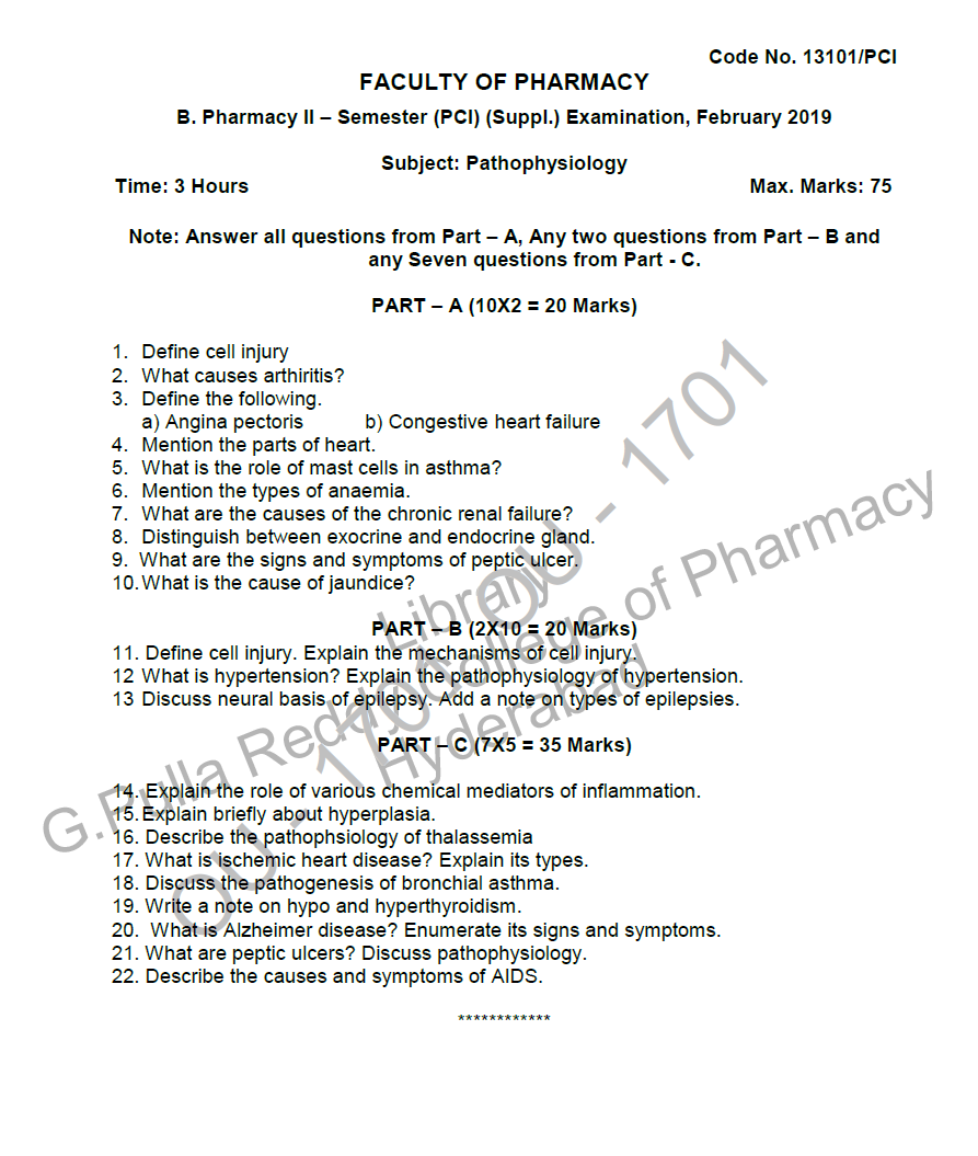 Osmania University B. Pharmacy II-Semester. (PCI)(Suppl.) Subject ...