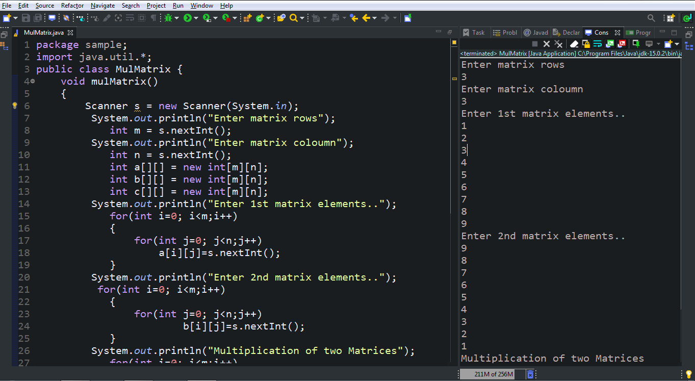 Basic Java Programs: Matrix Addition, Subtraction, Multiplication methods