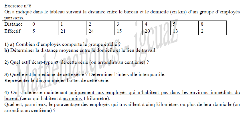 Statistique descriptive: Exercice corrigé 24 en statistique descriptive