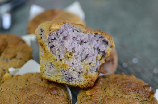 Ube Muffins with White Chocolate Chips