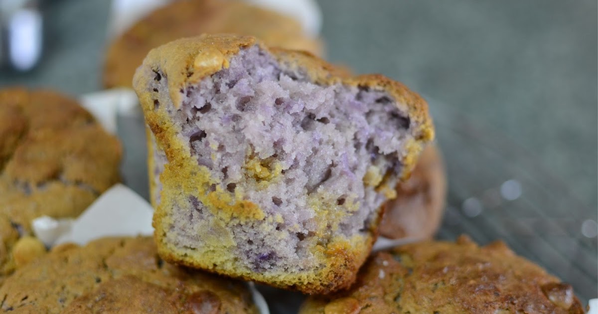 Ube Muffins with White Chocolate Chips