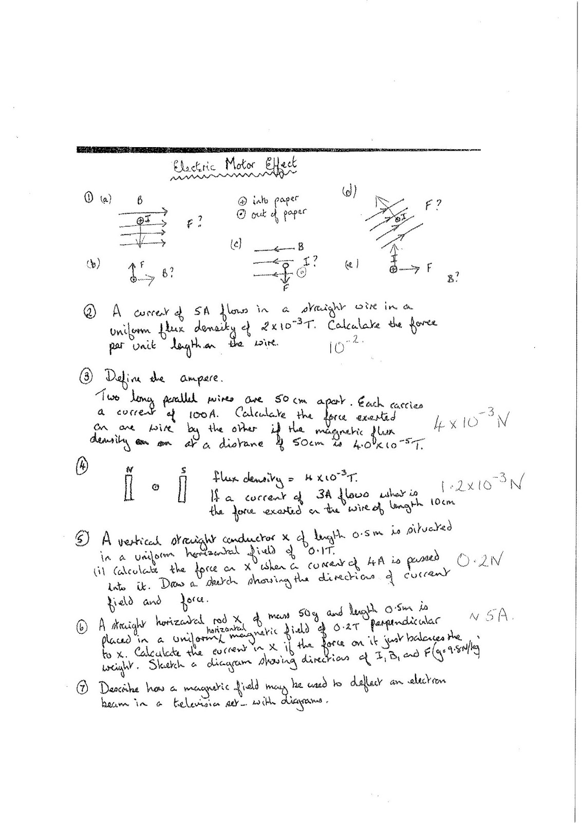 A Level Homework and Answers: F= BIL