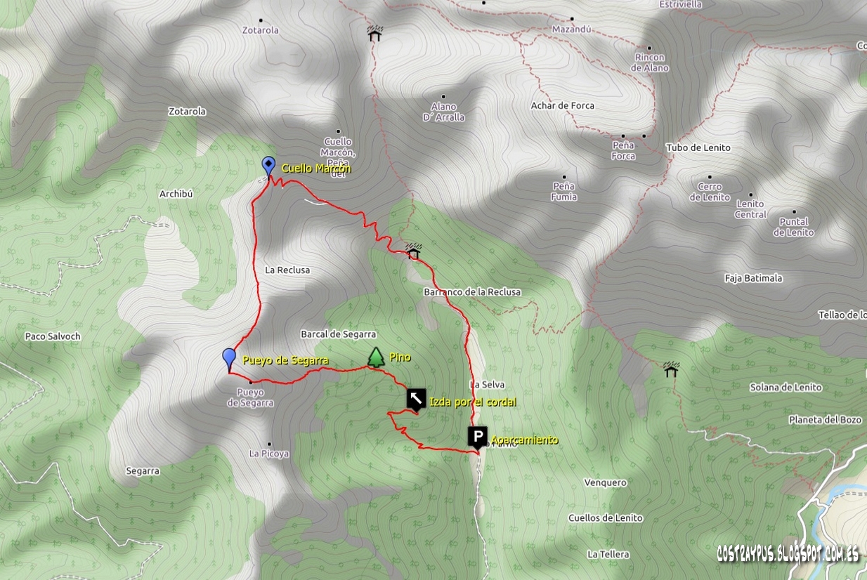 Amuso: Pueyo de Segarra desde Barranco d'Espetal. Ruta circular
