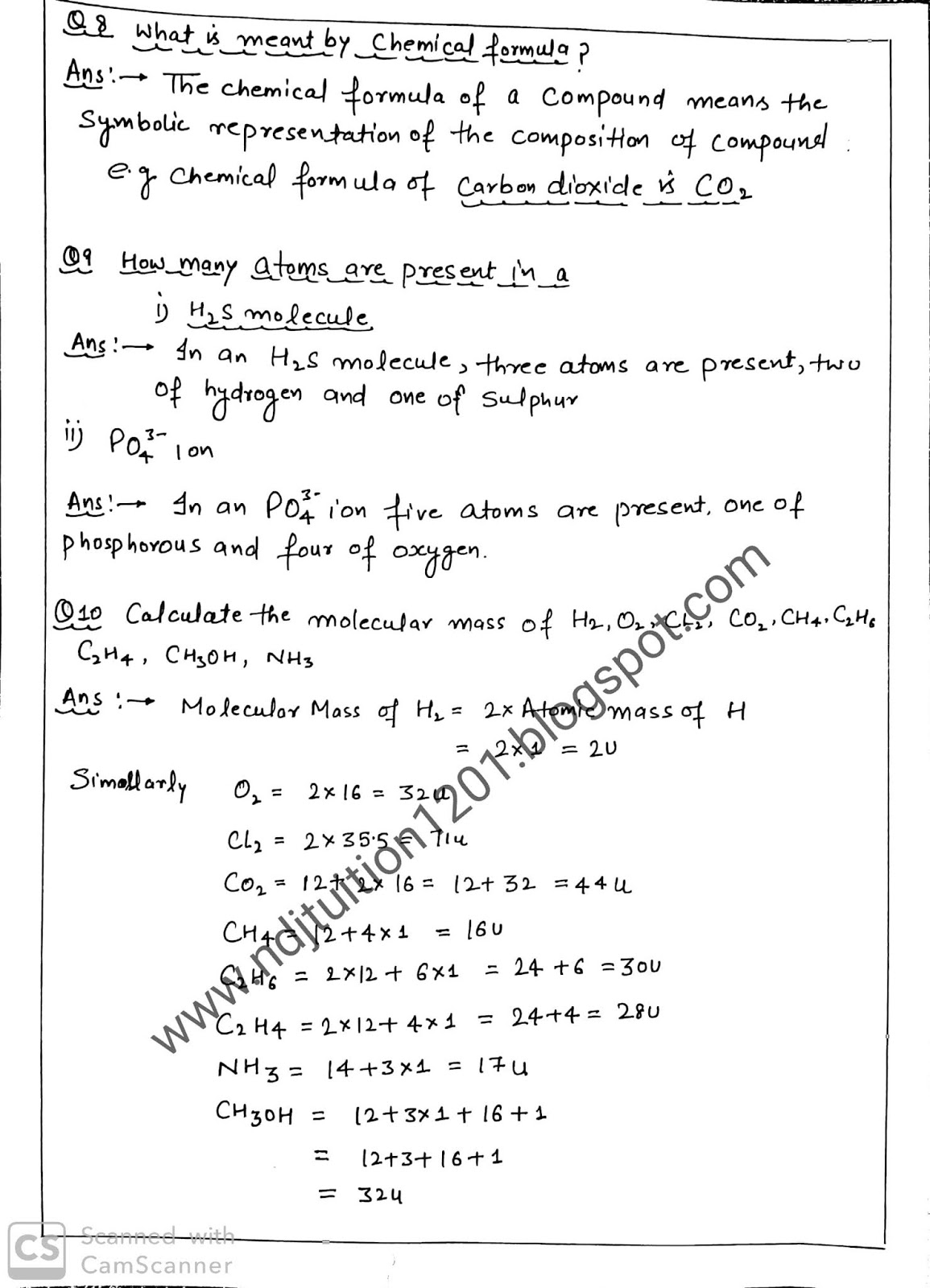 Atom and molecules Class 9th Science Handwritten Notes