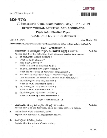 Bangalore University B.Com. INTERNATIONAL AUDITING AND ASSURANCE PAPER ...
