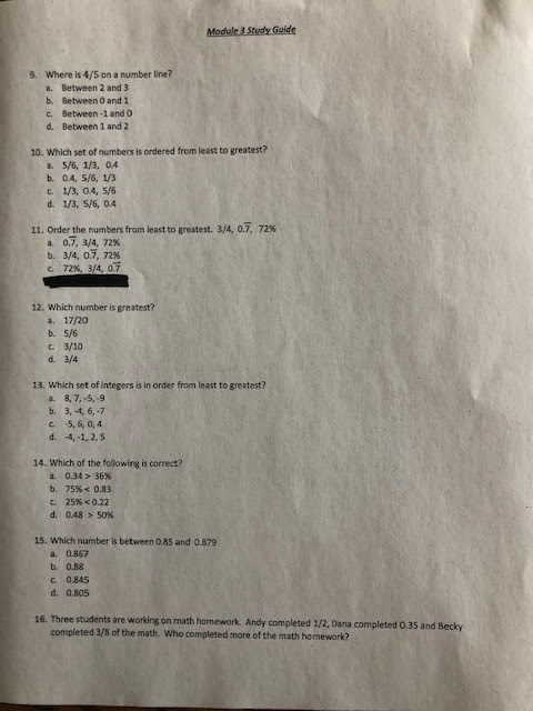 Mrs. Negron 6th Grade Math Class: Module 3 Study Guide