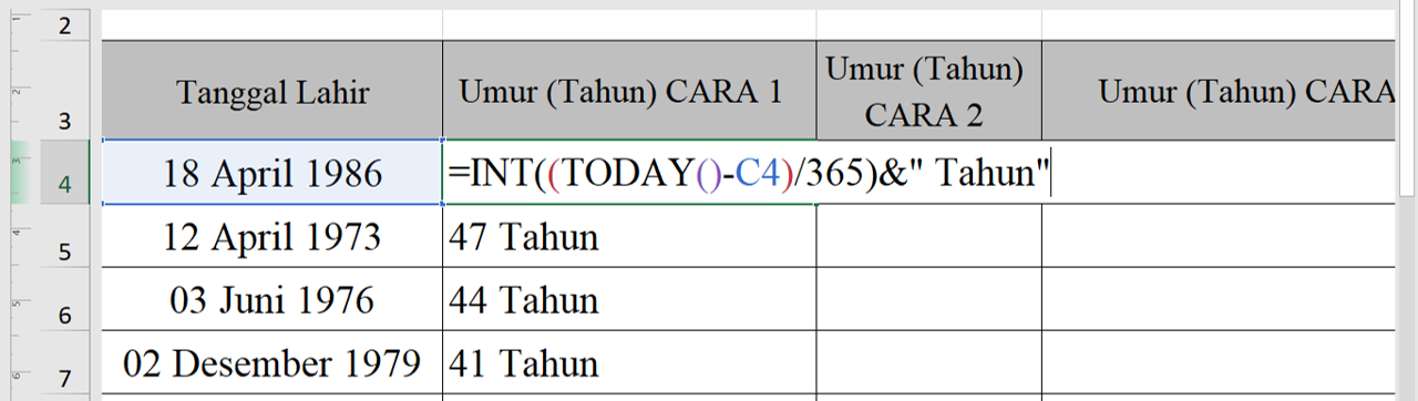 FORMULA EXCELL: 3 CARA MENGHITUNG UMUR DI MS. EXCELL
