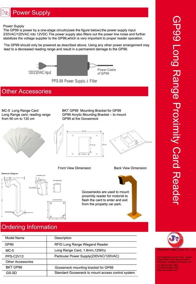GP99 long range proximity reader work distance with 130cm reading range, need to fix on the ...