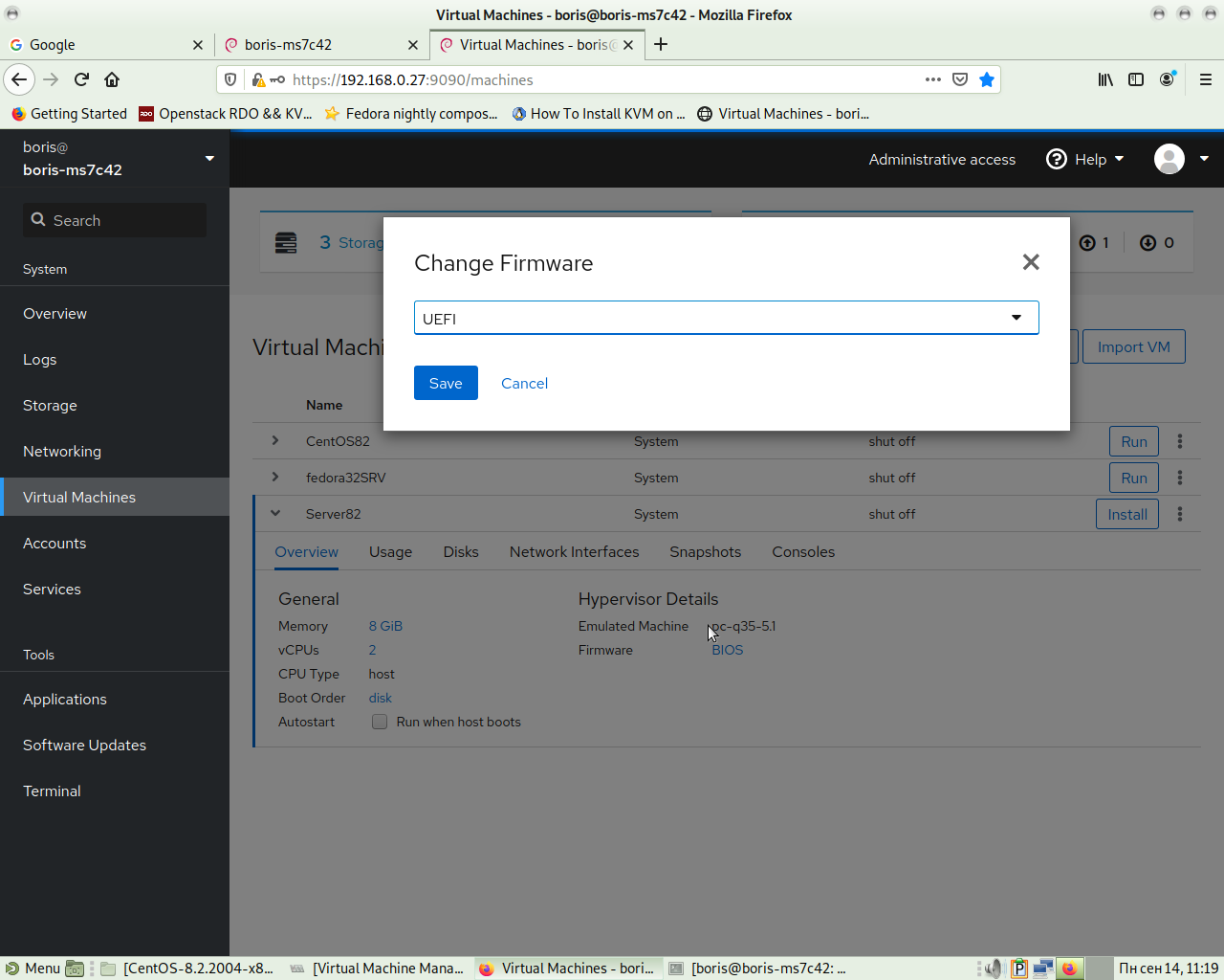 Openstack Rdo Andand Kvm Hypervisor Install Centos 82 Kvm Guest On Sparkylinux202009 Via Web