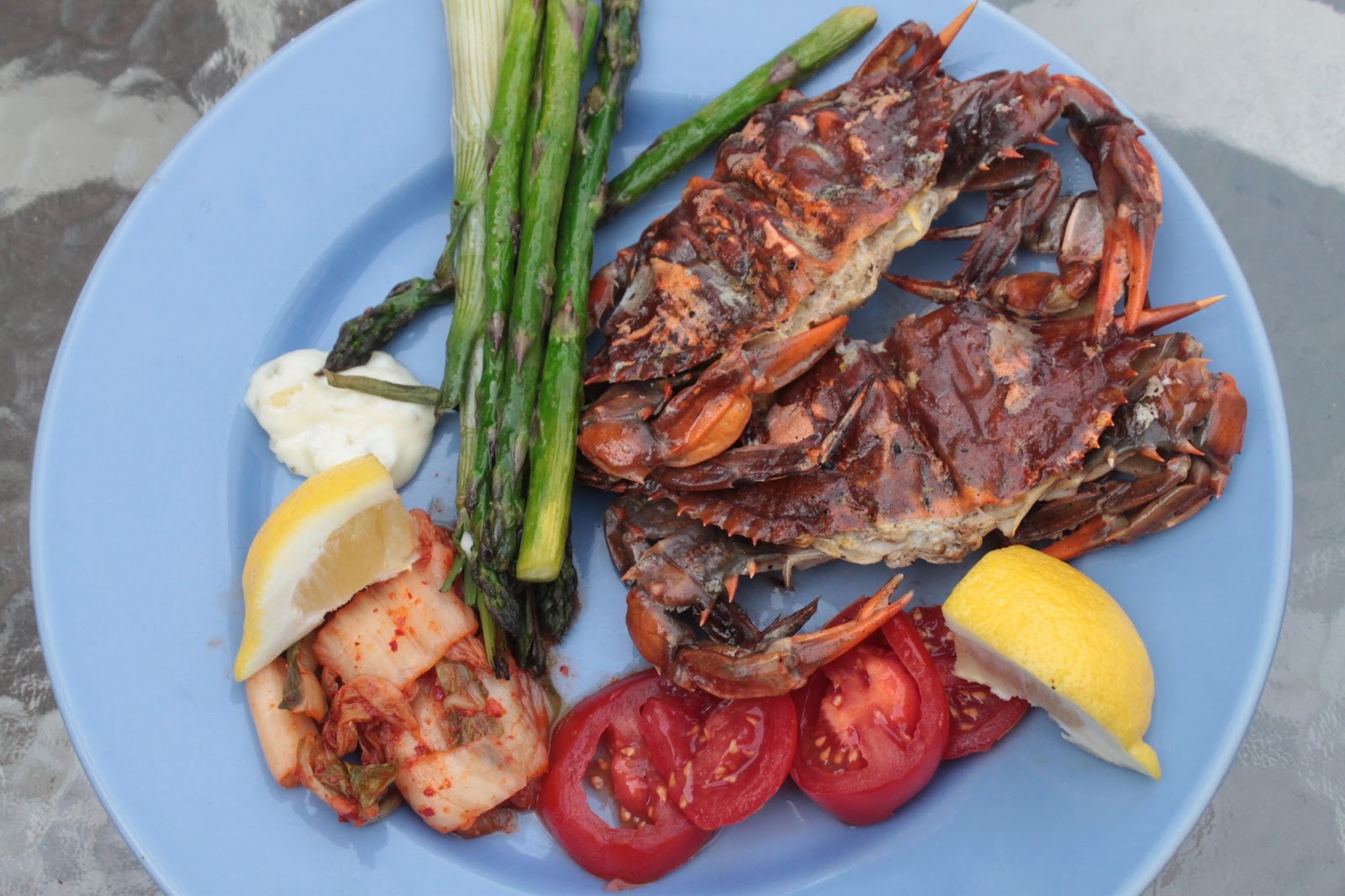 Meals I Have Eaten: Grilled Soft Shell Crabs with Asparagus and Kimchi