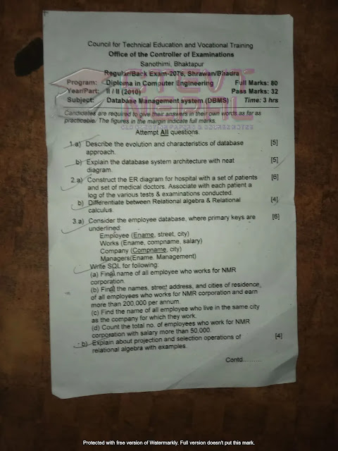 Database Management System (DBMS) - Fourth Semester Questions Papers ...