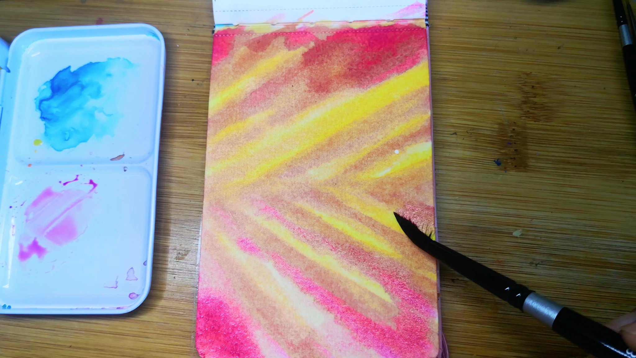 How to draw watercolor pink sunset step by step tutorial easy for begginer