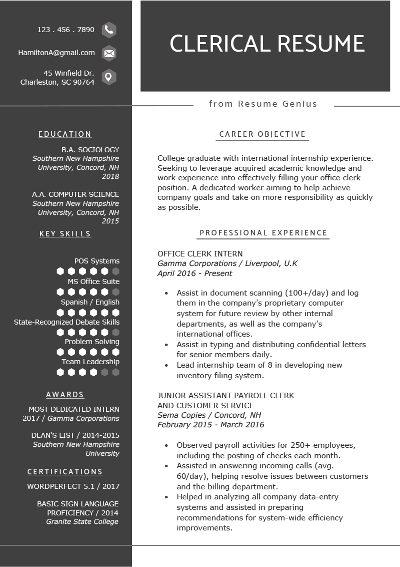 Sample Clerical Resumes - Collage Template