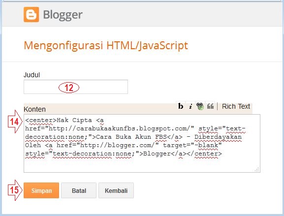 Cara mengganti tulisan diberdayakan oleh blogger menjadi all rights ...