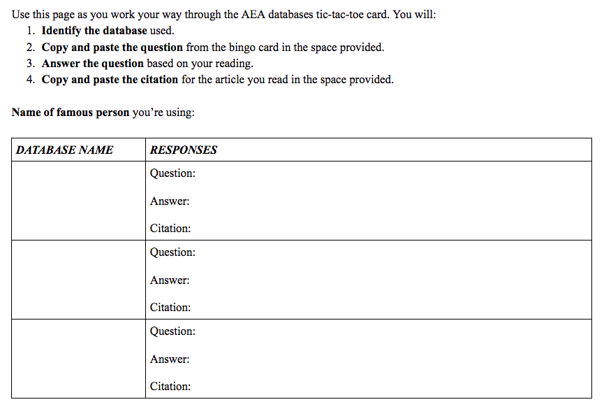 DCG Middle School Library: Biographies & Databases Tic-Tac-Toe
