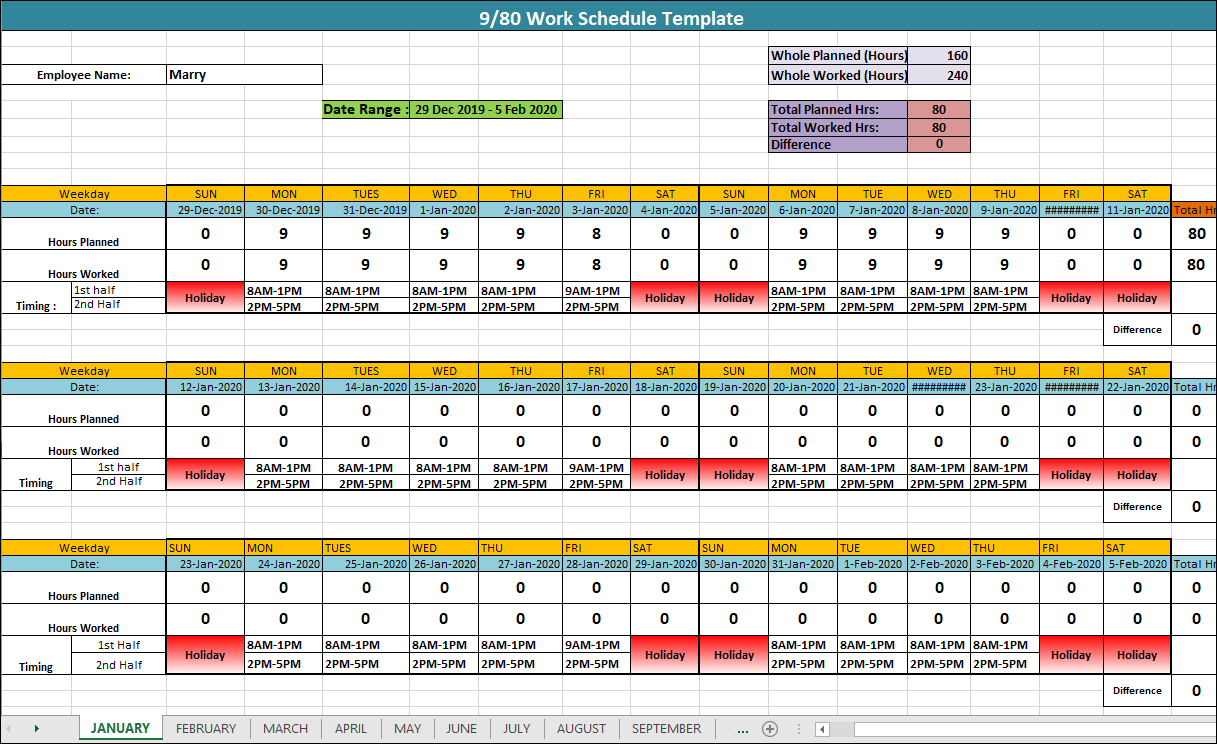 Work Schedule Template For Multiple Employees