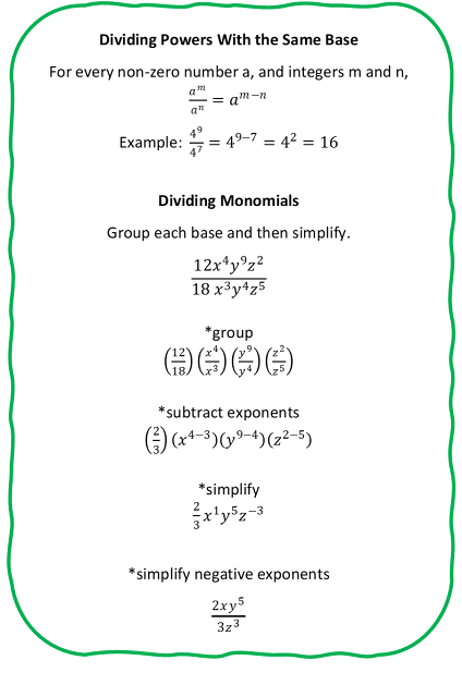 Algebra I @ Field School: Division Properties of Exponents