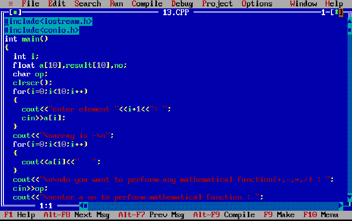 C++ program to accept 10 numbers in an array and ask to perform any ...