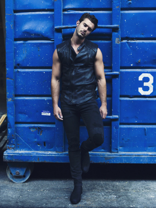 Alex Prange shitrless leather pants and jacket
