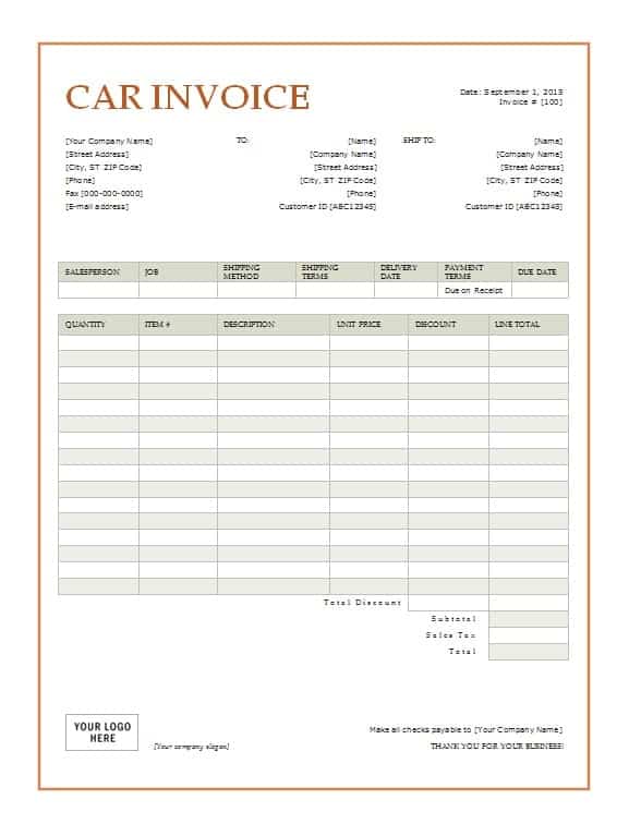 Used Vehicle Invoice Template - Invoice Template